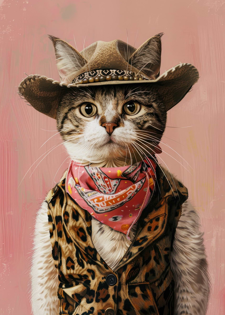 'Cowboy Cat Portrait Animal Fashion Art' Poster, picture, metal print ...