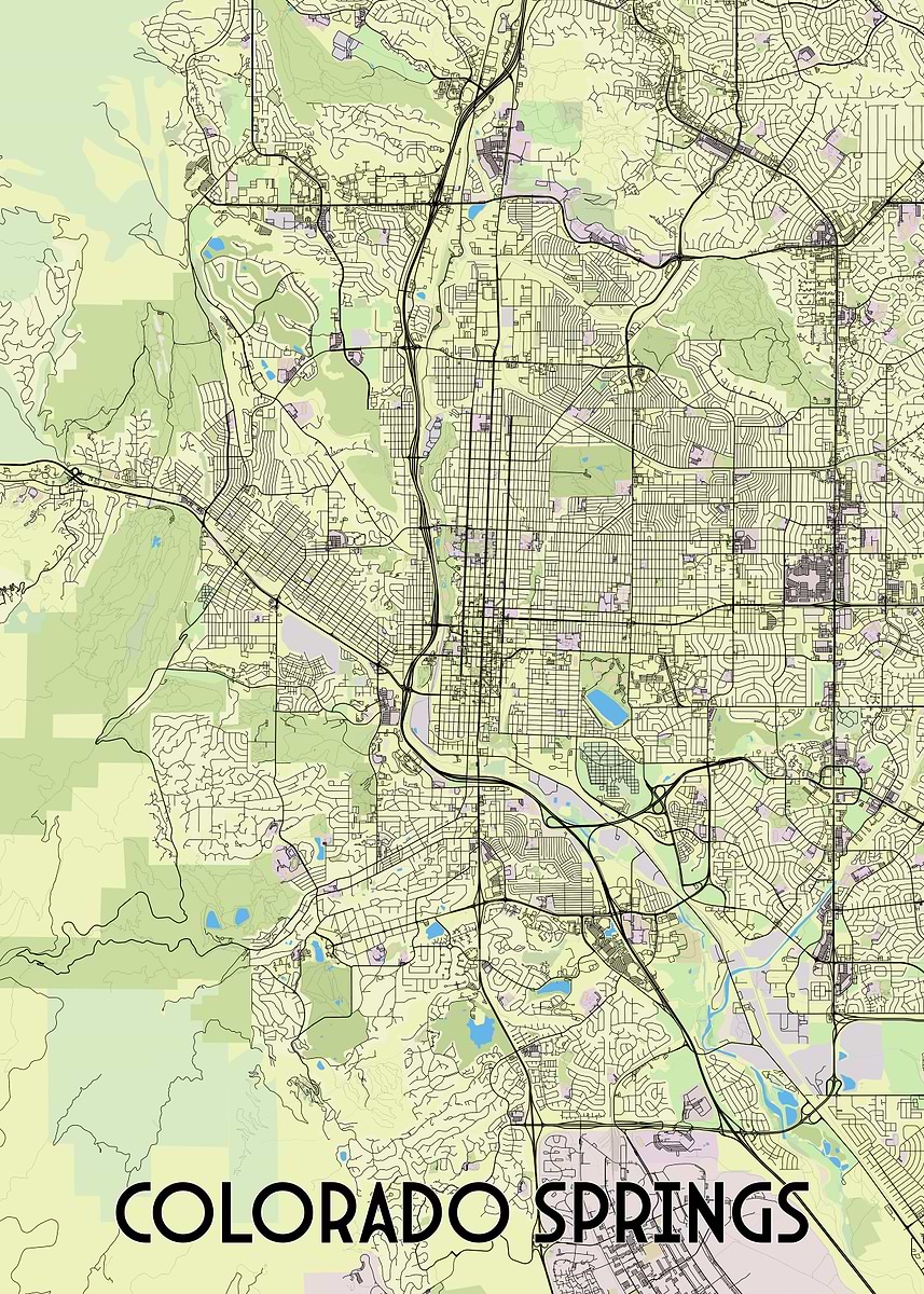'Colorado Springs City Map' Poster, picture, metal print, paint by Sam ...