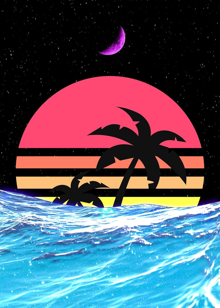 'Outrun Sunset In Space' Poster, picture, metal print, paint by Visions ...