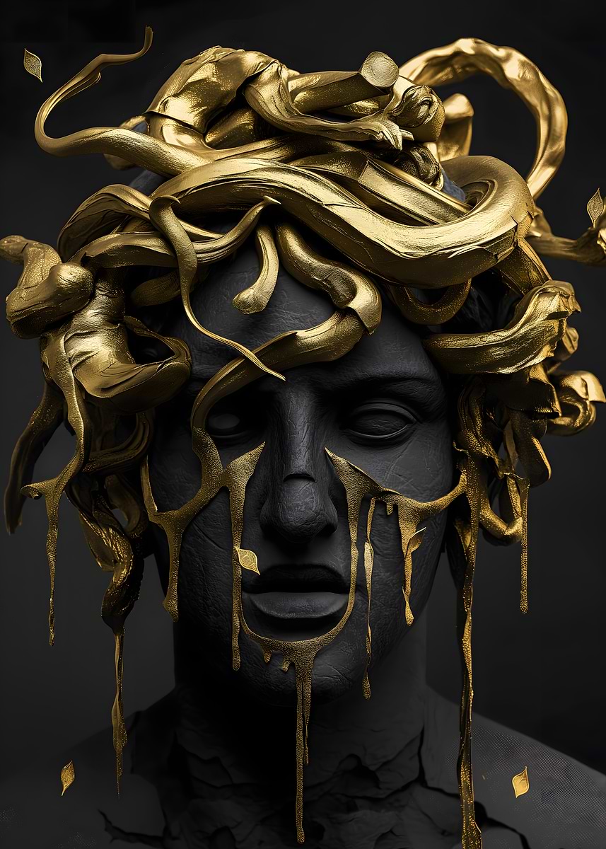 'Golden Medusa Sculpture' Poster, picture, metal print, paint by Future ...