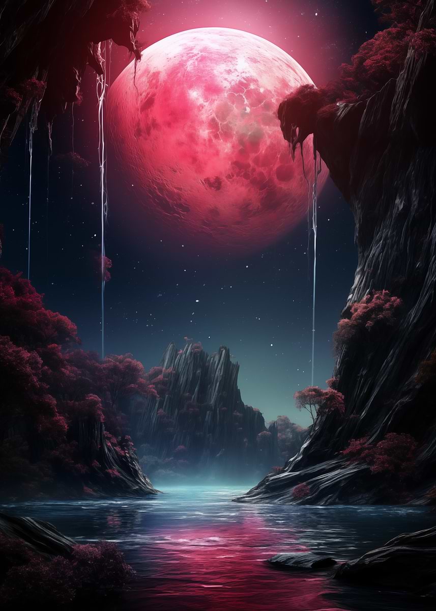 'Red Moon Landscape Fantasy' Poster, picture, metal print, paint by ...