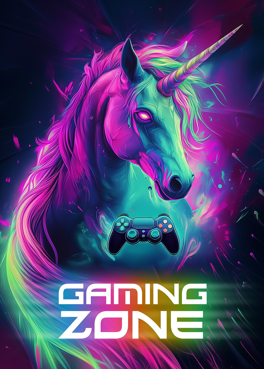 'Unicorn Gamer' Poster, picture, metal print, paint by Klark Konrad ...