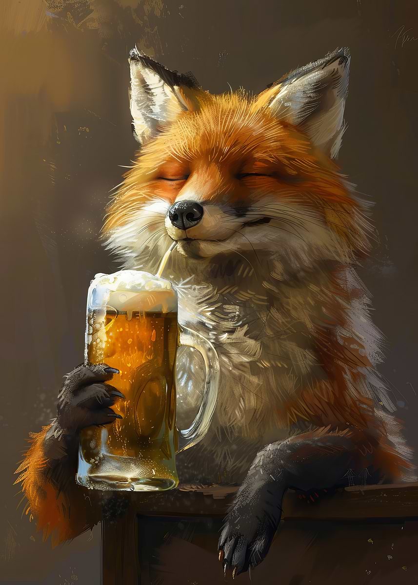'Fox Drinking Beer' Poster, picture, metal print, paint by Alisson ...