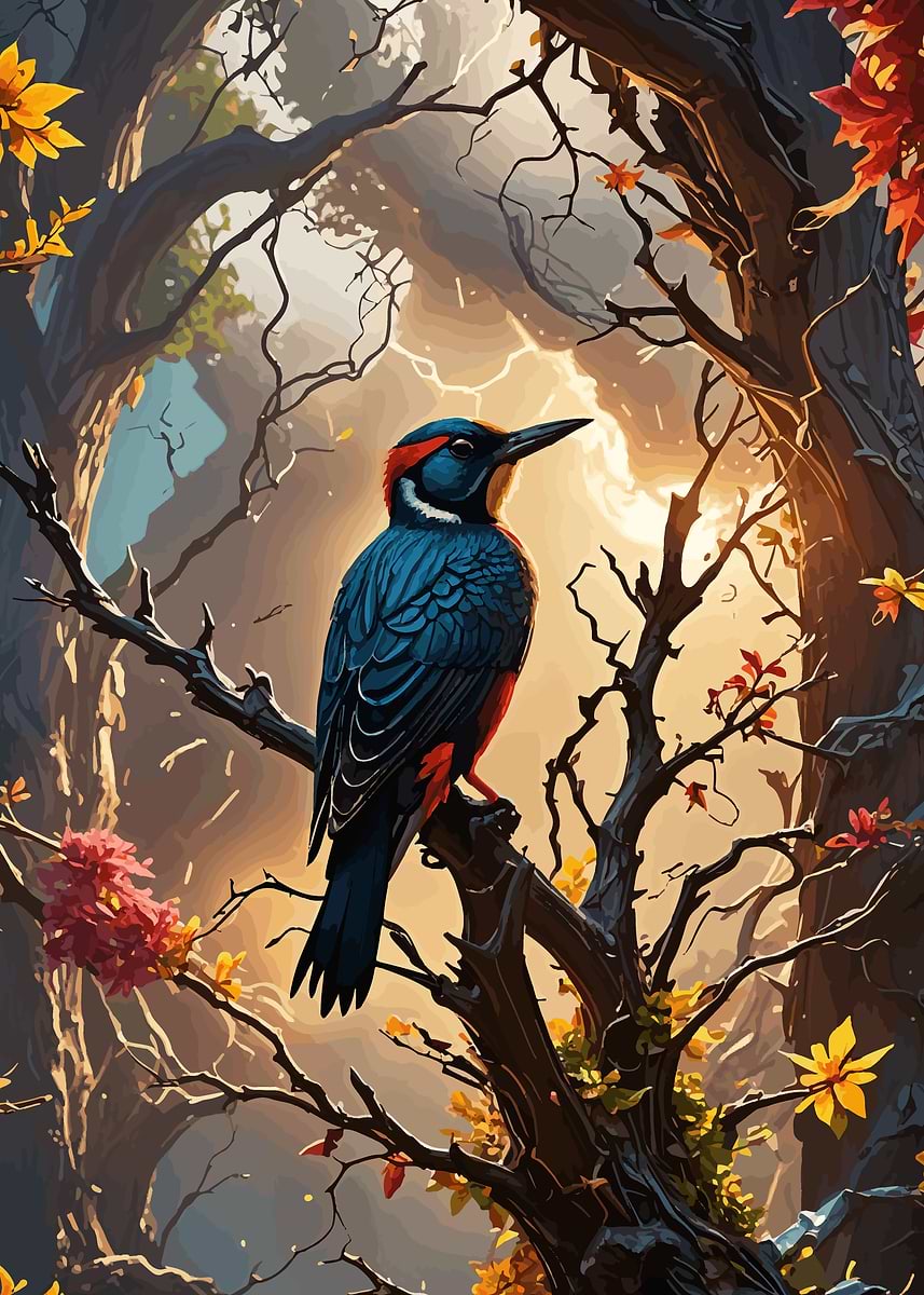'Bird in Autumn Forest' Poster, picture, metal print, paint by Kacper ...