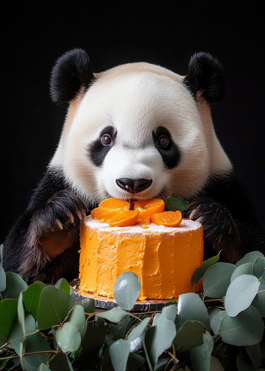 'Panda Eating Orange Cake' Poster, picture, metal print, paint by ...