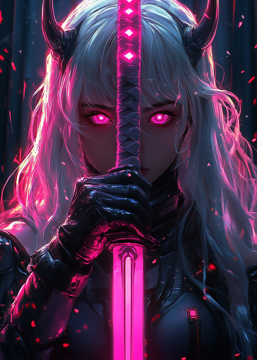 'Cyberpunk Demon Girl' Poster, picture, metal print, paint by Noef Adel ...