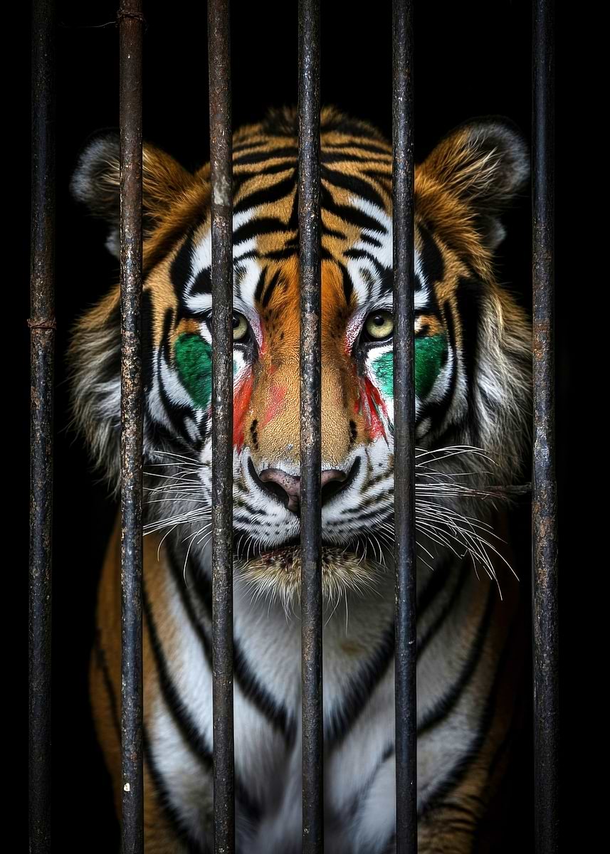 'Tiger in Cage, Clown' Poster, picture, metal print, paint by Byrdyak ...