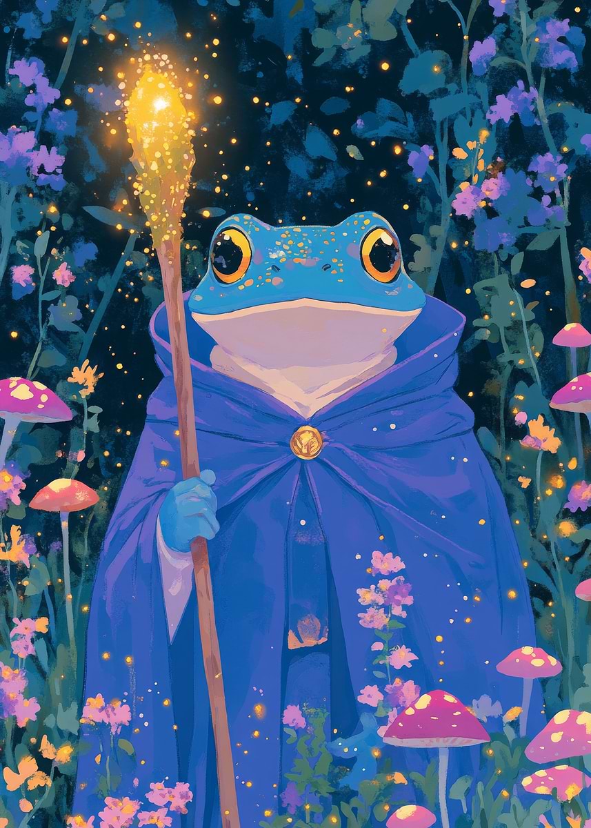 'Frog Wizard in Enchanted Forest' Poster, picture, metal print, paint ...