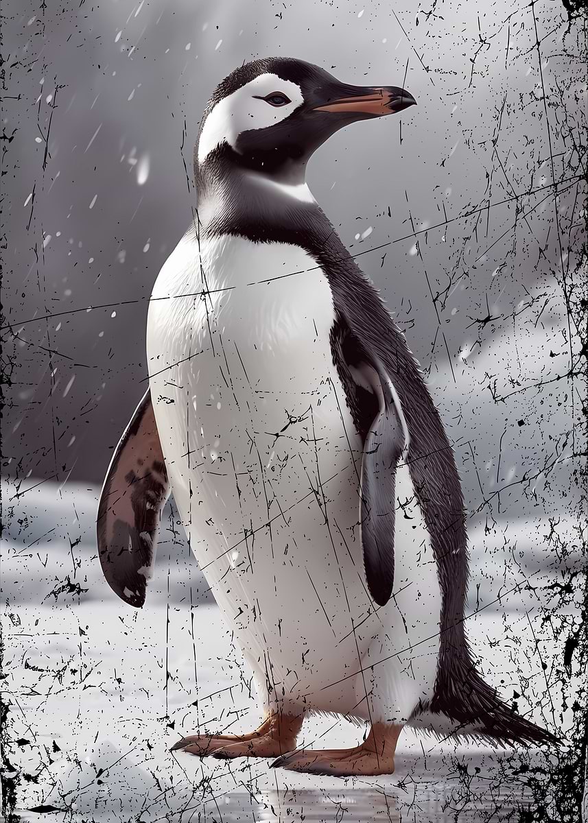 'Penguin in Snowstorm' Poster, picture, metal print, paint by Devran ...