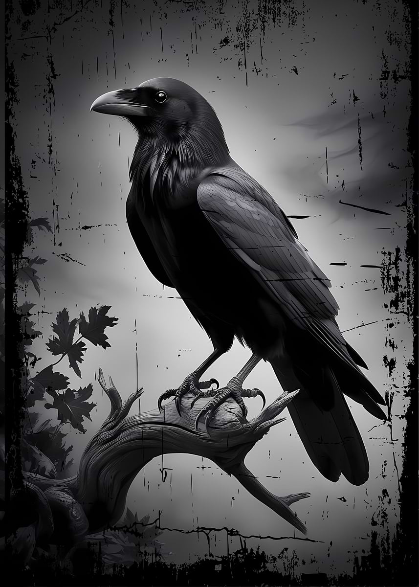 'Black Raven on Branch' Poster, picture, metal print, paint by Devran ...