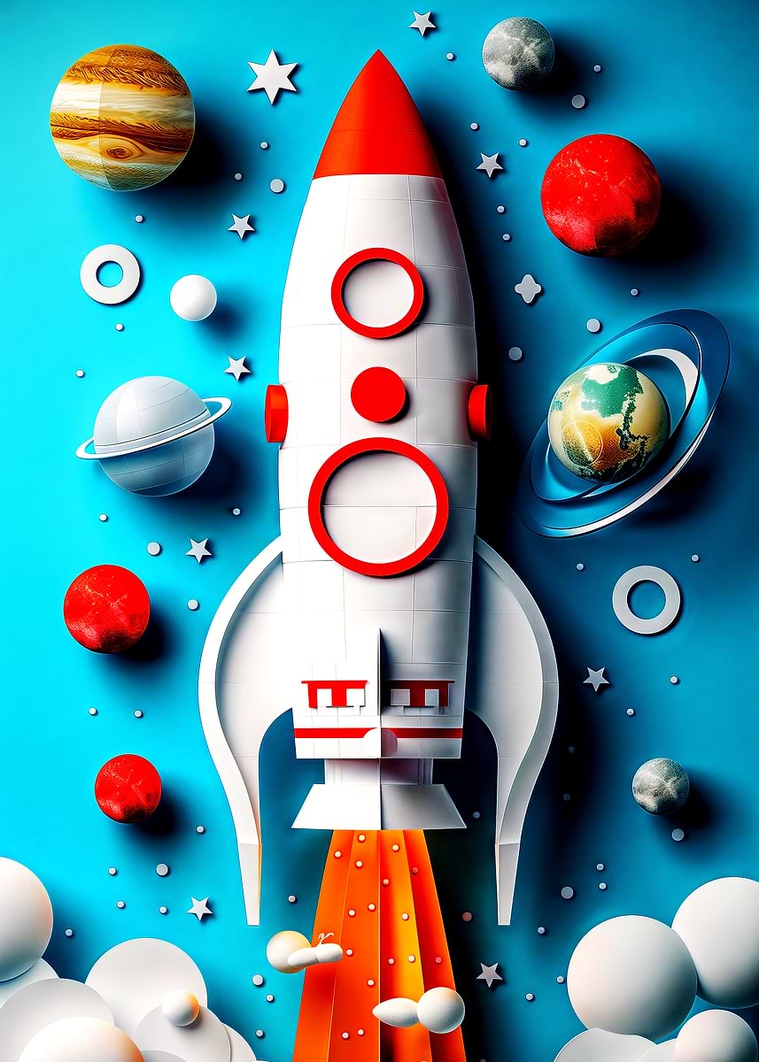 'Rocket Launch in Space' Poster, picture, metal print, paint by nobat ...