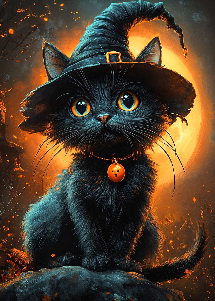 'Halloween Witch Cat' Poster, picture, metal print, paint by Alexieart ...