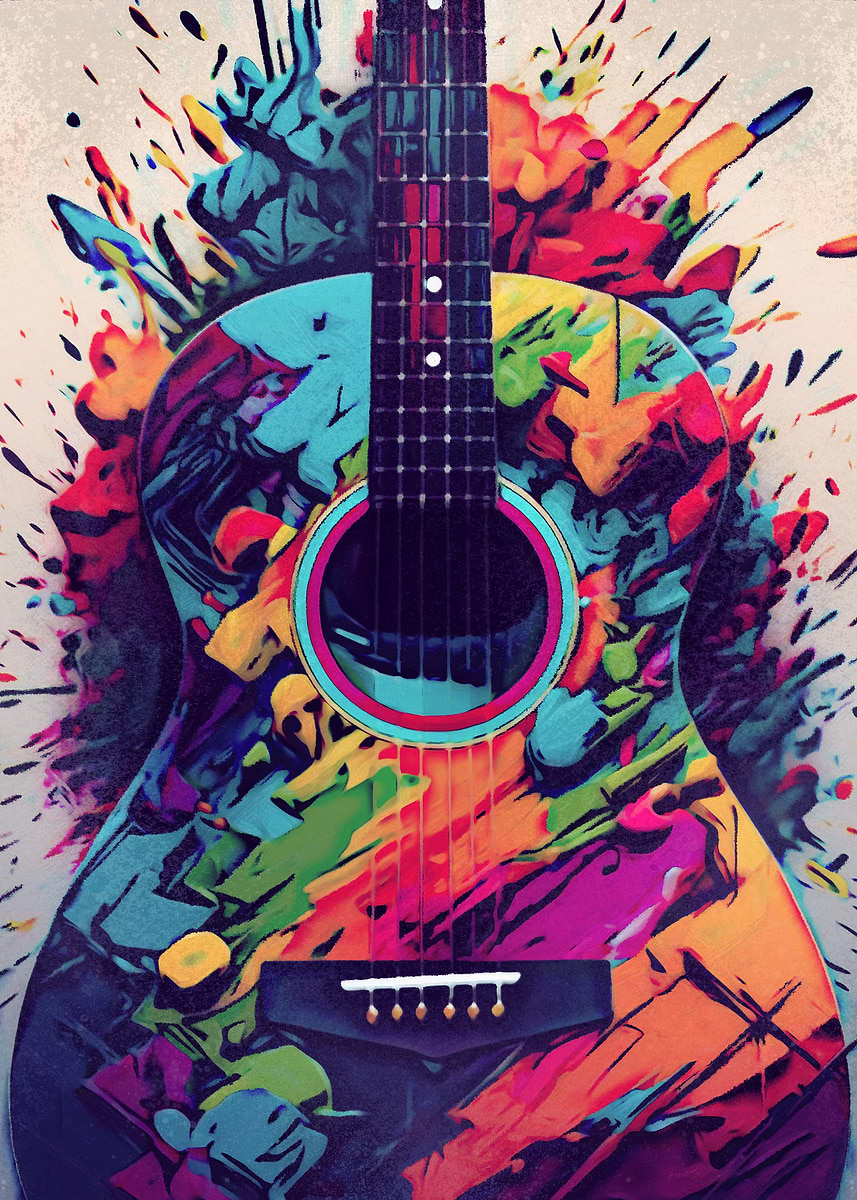 'Colorful Guitar spray Art' Poster, picture, metal print, paint by ...
