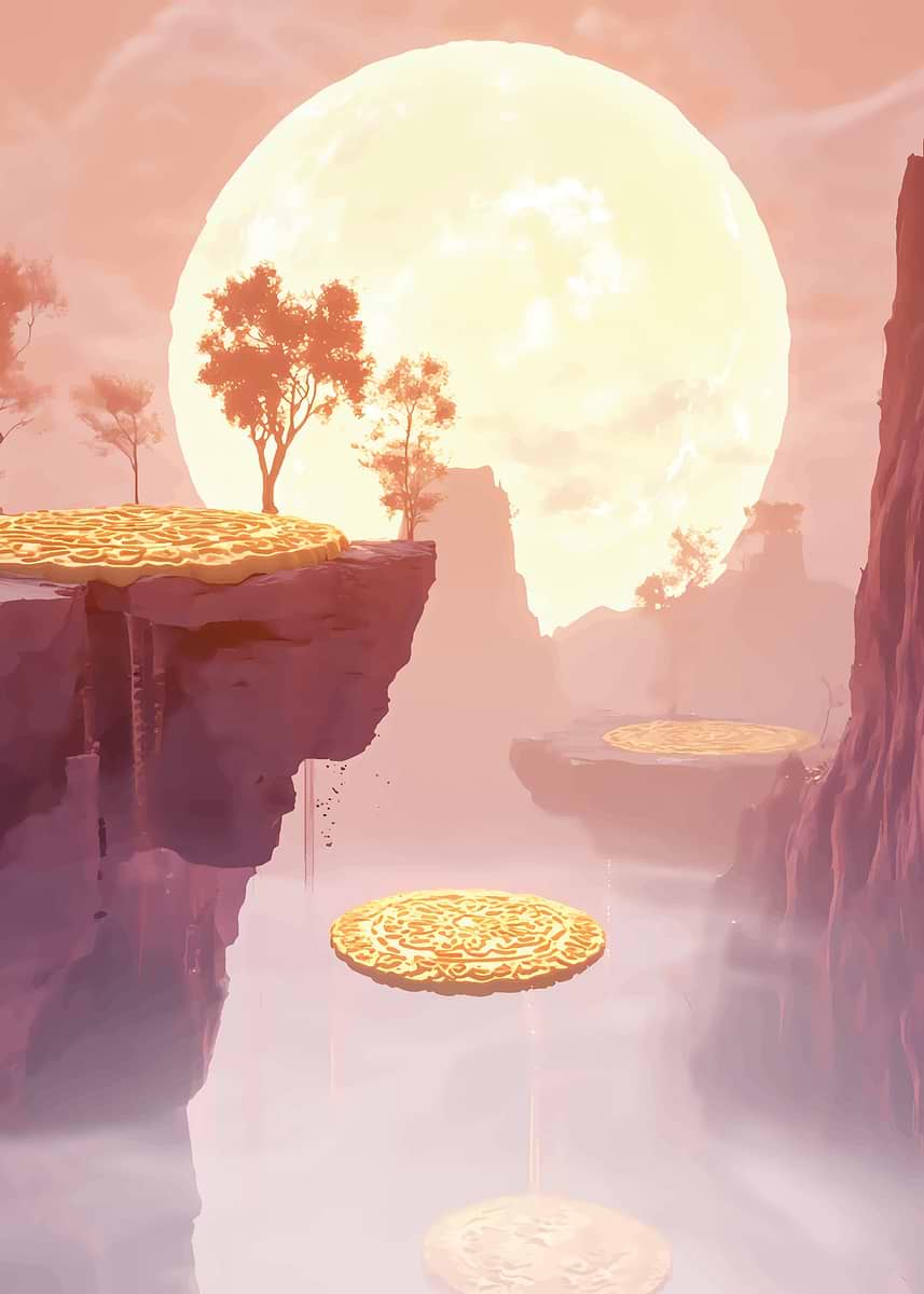 'Golden Discs in a Dreamy Landscape' Poster, picture, metal print ...