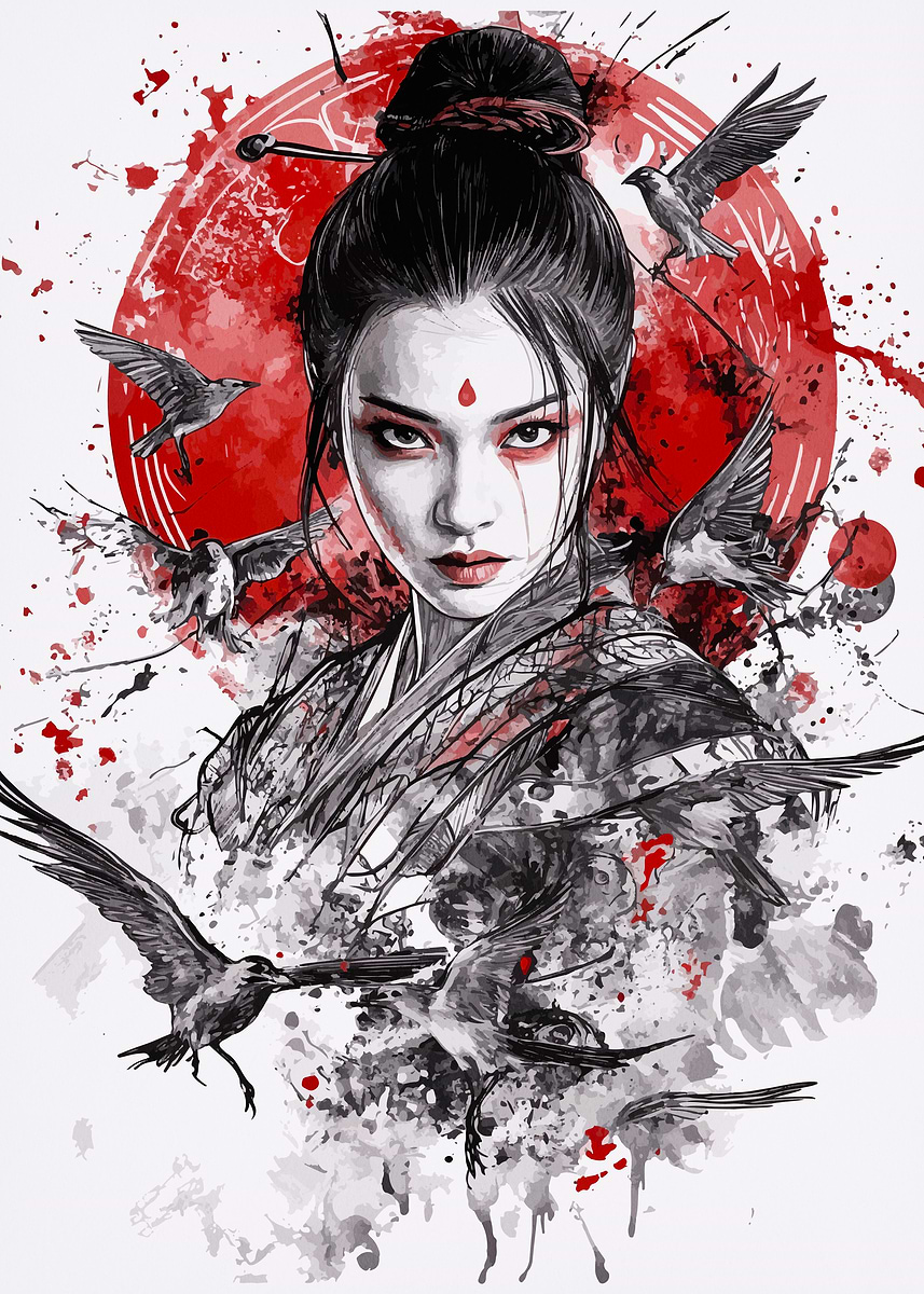 'Geisha with Birds' Poster, picture, metal print, paint by Alexieart ...