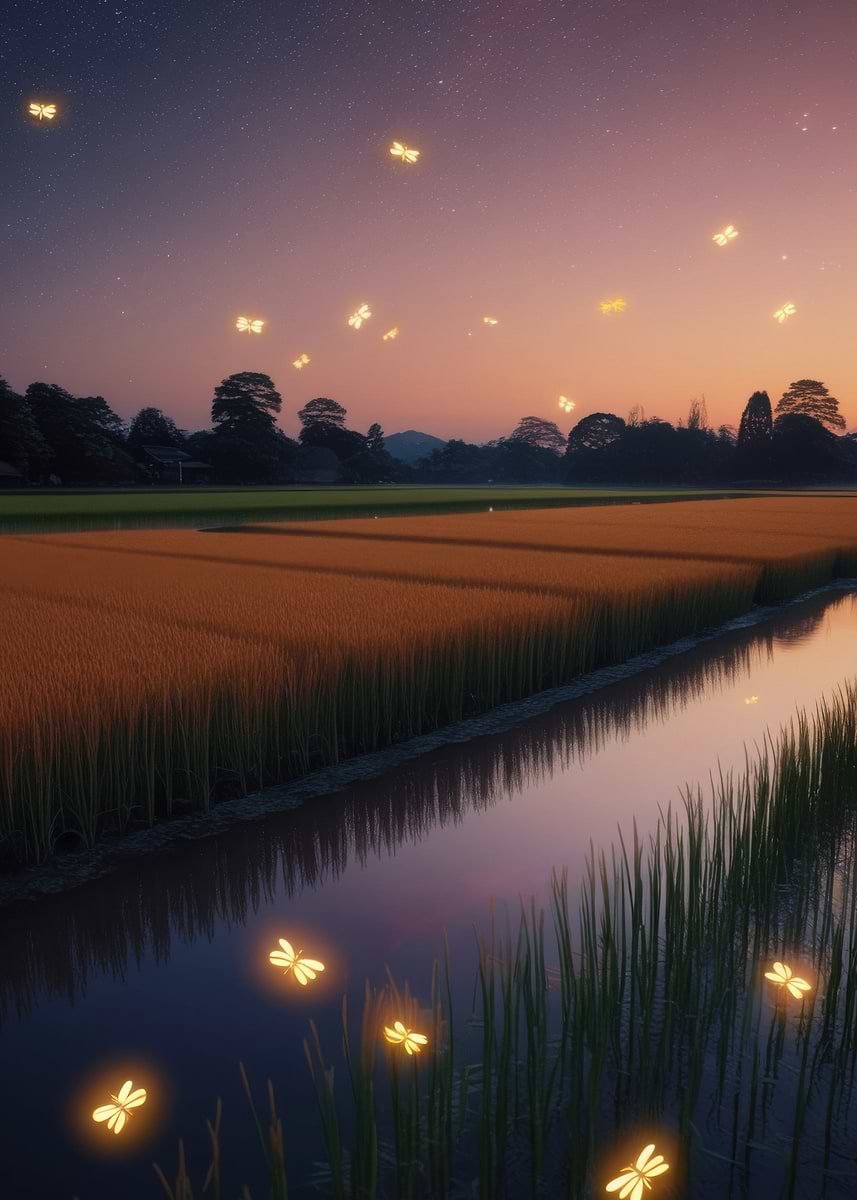 'Fireflies Over Rice Fields' Poster, picture, metal print, paint by ...
