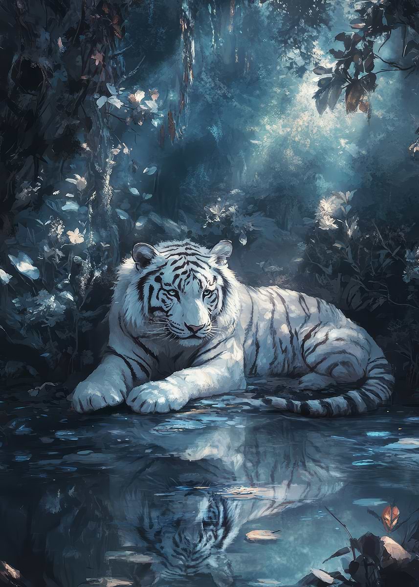'White Tiger in Forest' Poster, picture, metal print, paint by The Deep ...