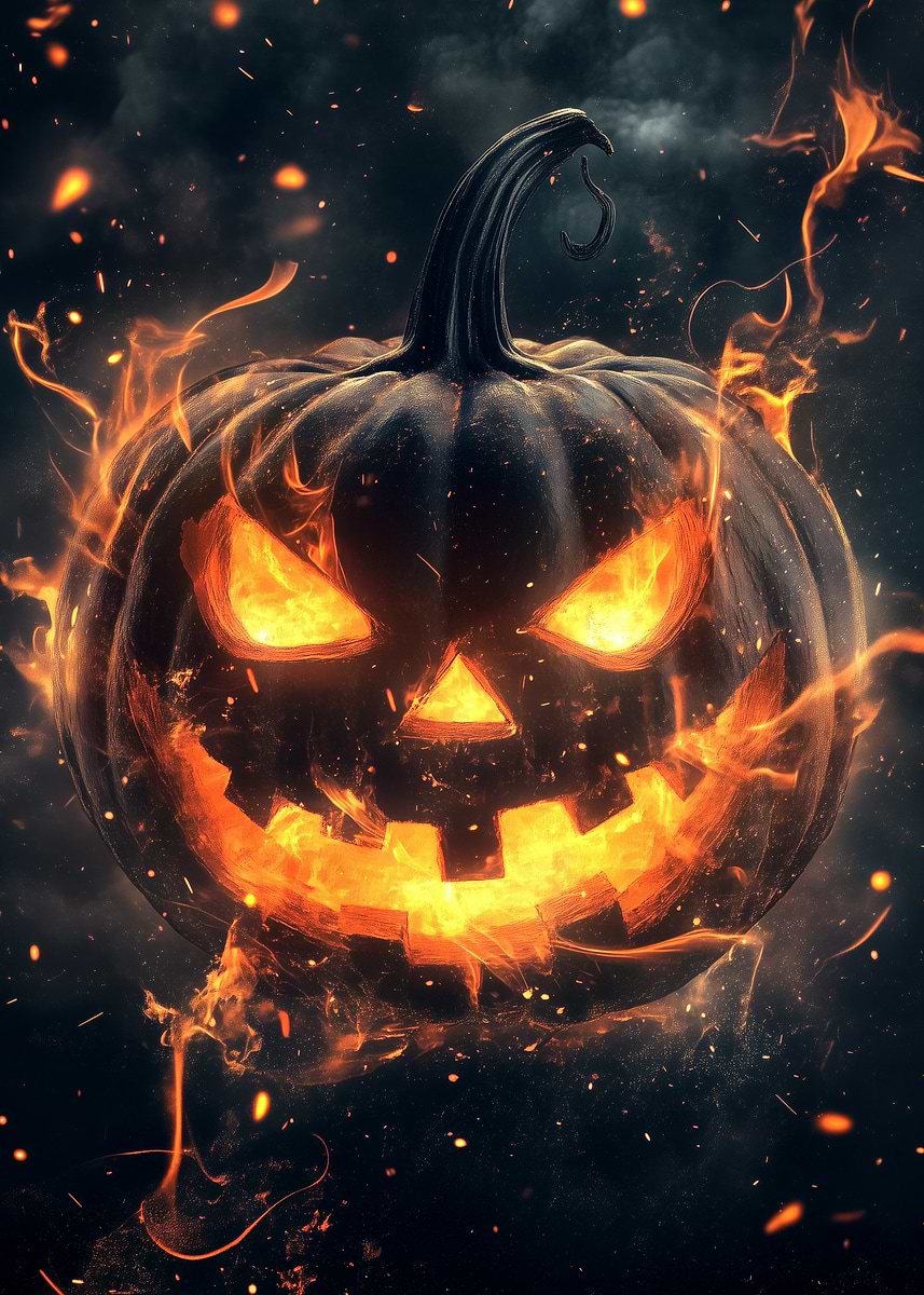 'Fiery Jack-o'-Lantern' Poster, picture, metal print, paint by BLACK ...