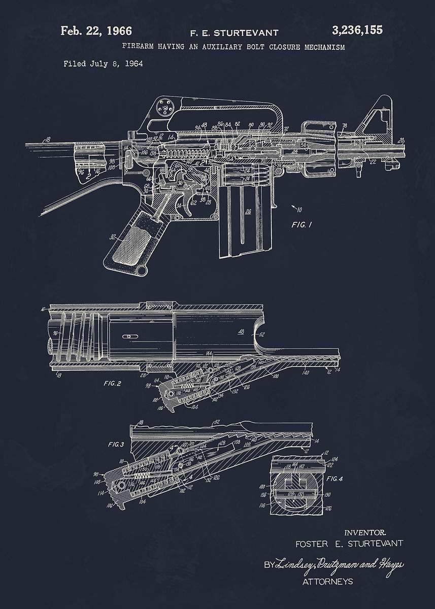 'Colt Automatic Rifle Patent Illustration' Poster, picture, metal print ...