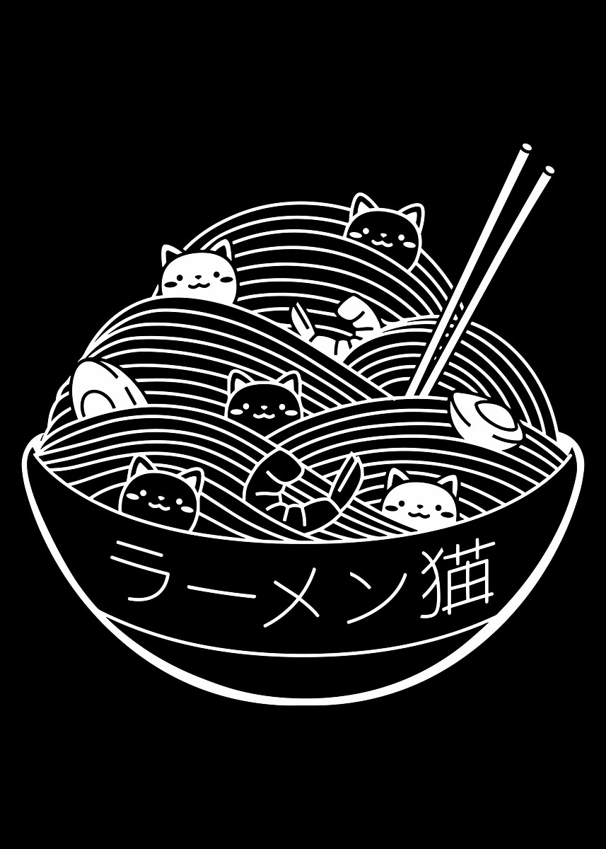 'Ramen Cat Illustration' Poster, picture, metal print, paint by Canvas ...