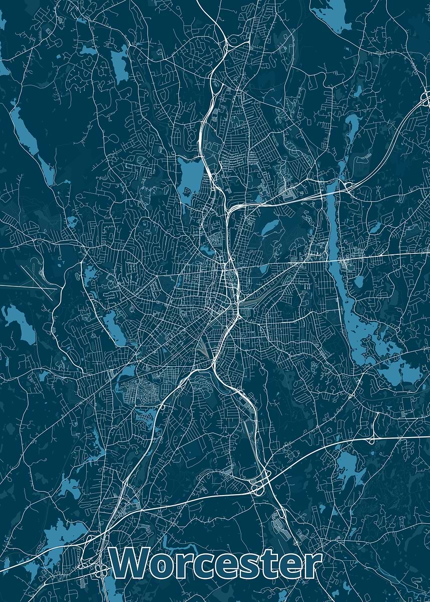 'Worcester City Map' Poster, picture, metal print, paint by Sam Kal ...