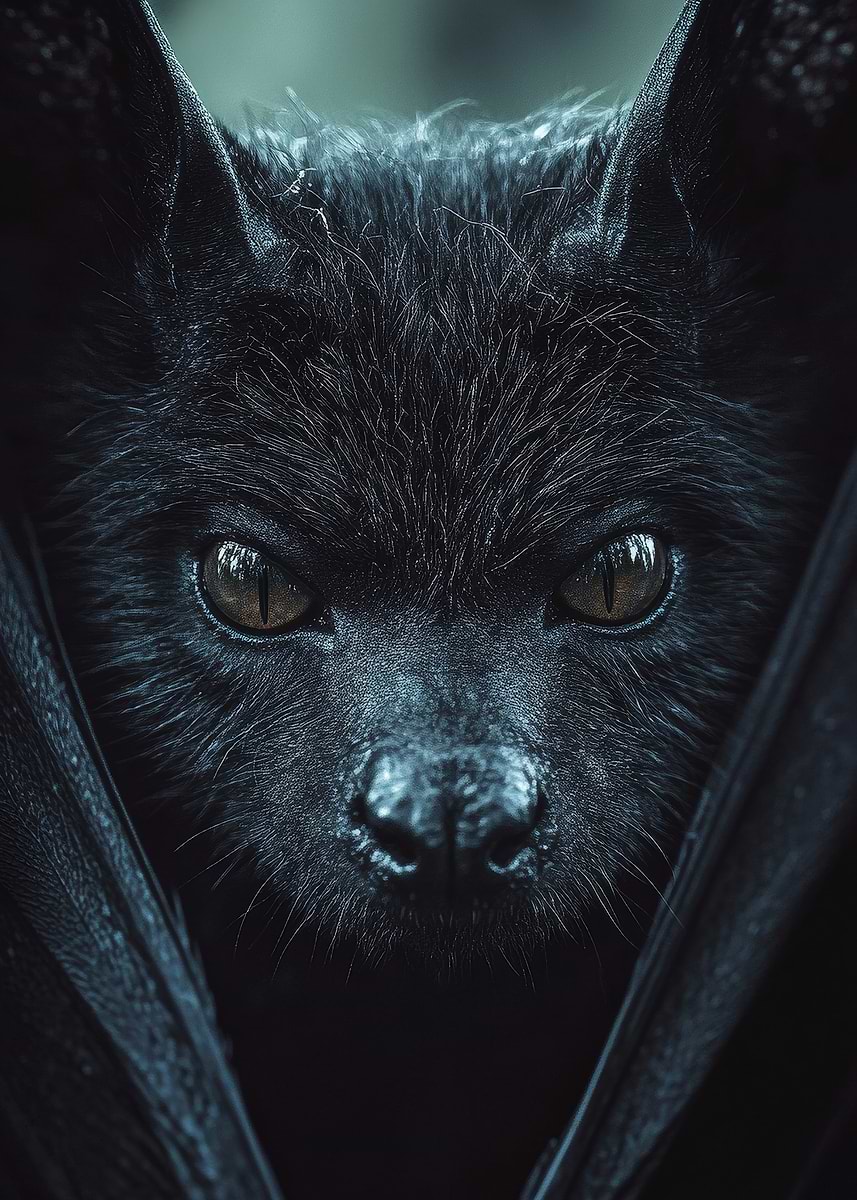 'Mysterious Black Bat with Piercing Eyes - Dark Winged Creature ...
