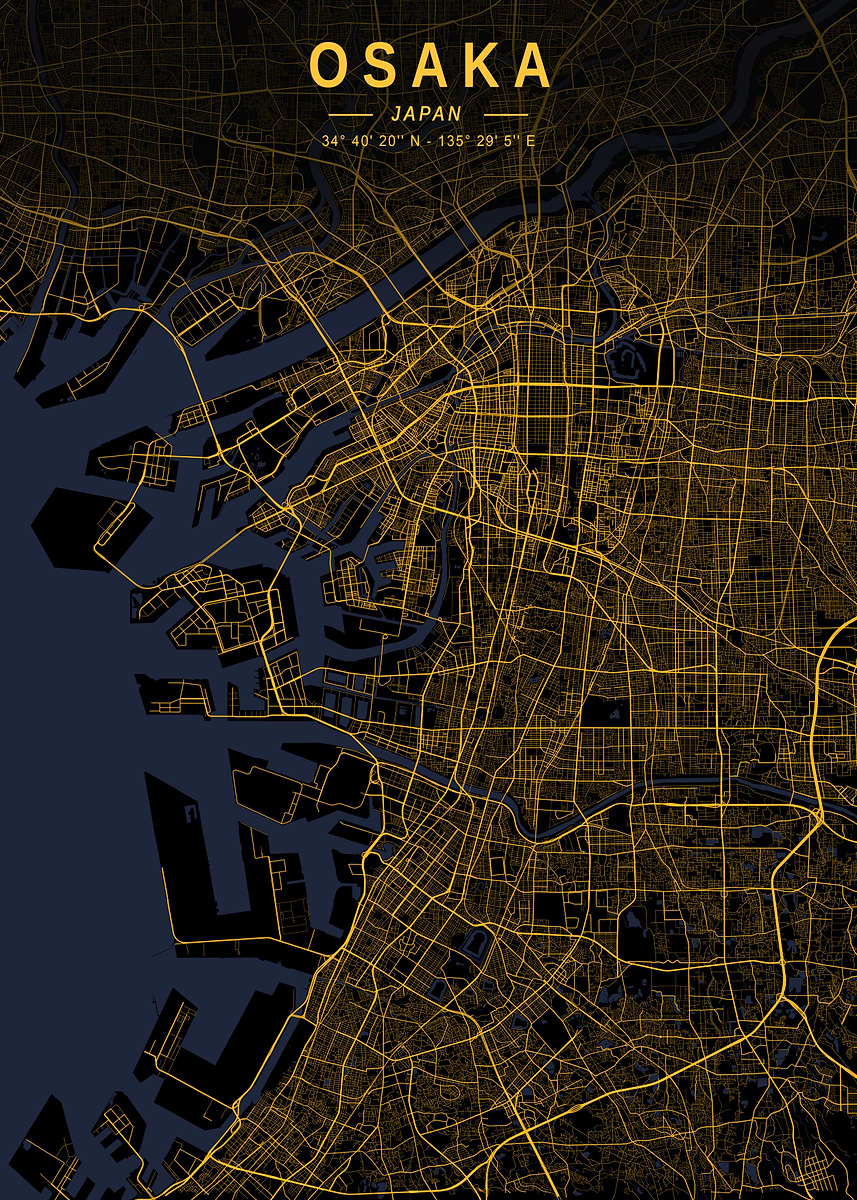 'Osaka Golden City Map' Poster, picture, metal print, paint by ...