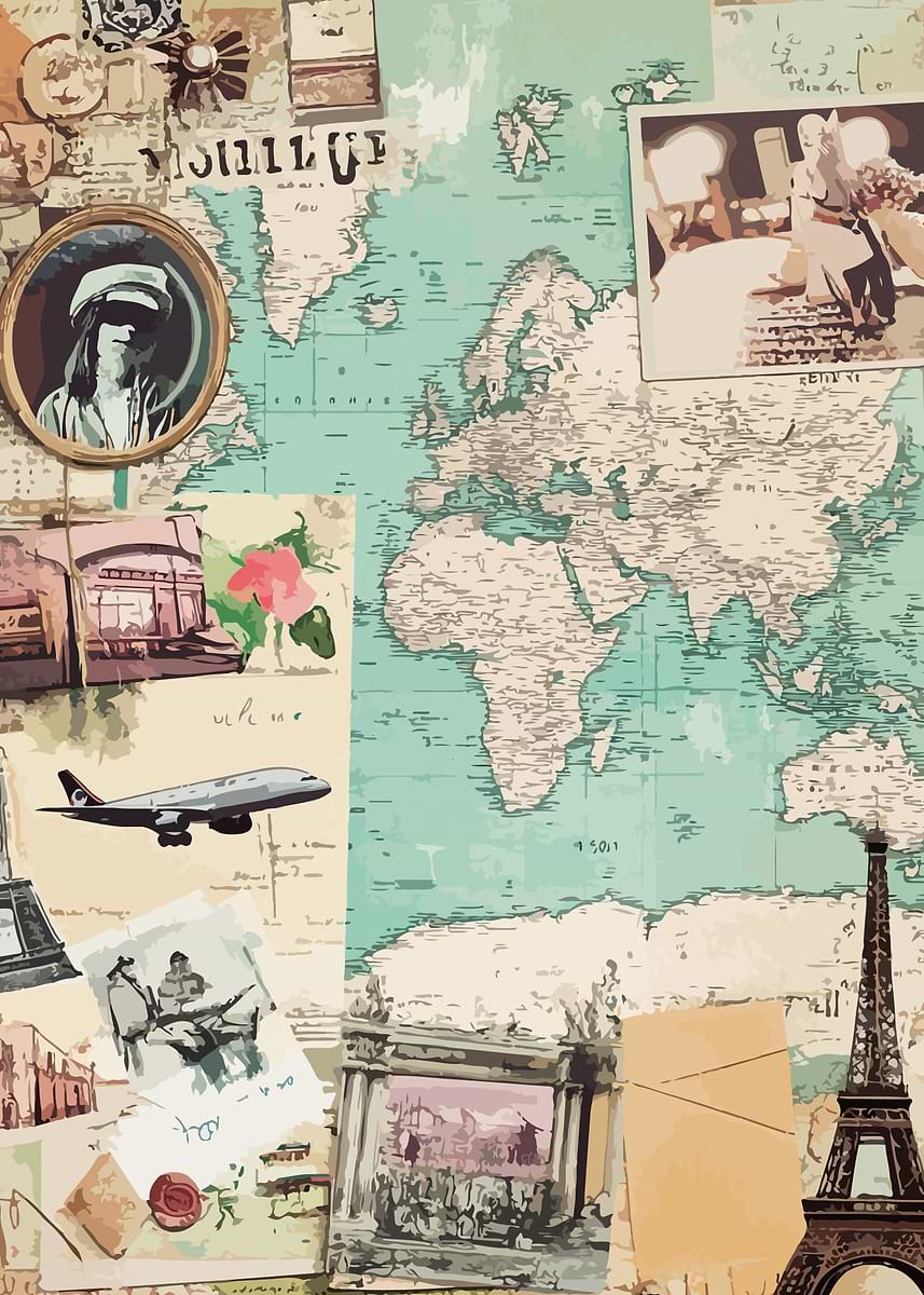 'Vintage Travel Collage' Poster, picture, metal print, paint by ...