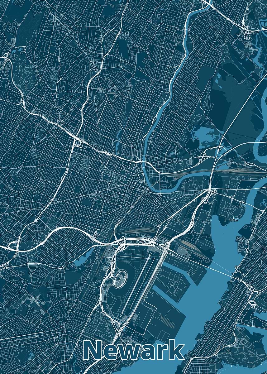 'Newark City Map' Poster, picture, metal print, paint by Sam Kal | Displate