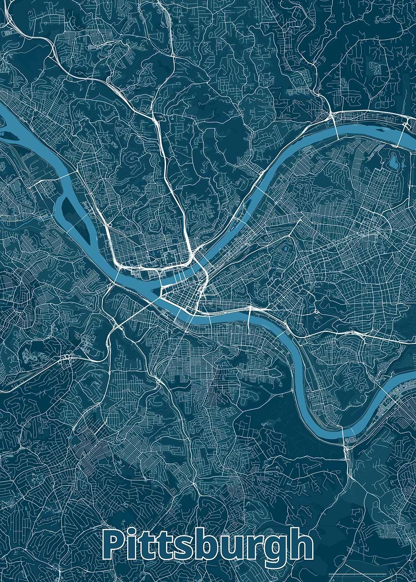 'Pittsburgh City Map' Poster, picture, metal print, paint by Sam Kal ...