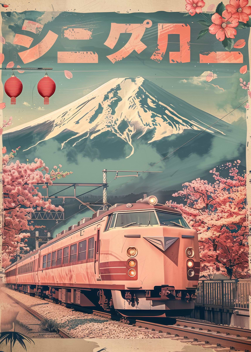 'Japanese Train Landscape' Poster, picture, metal print, paint by ...