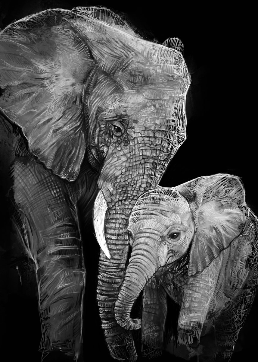 'Elephant Family Portrait' Poster, picture, metal print, paint by ...