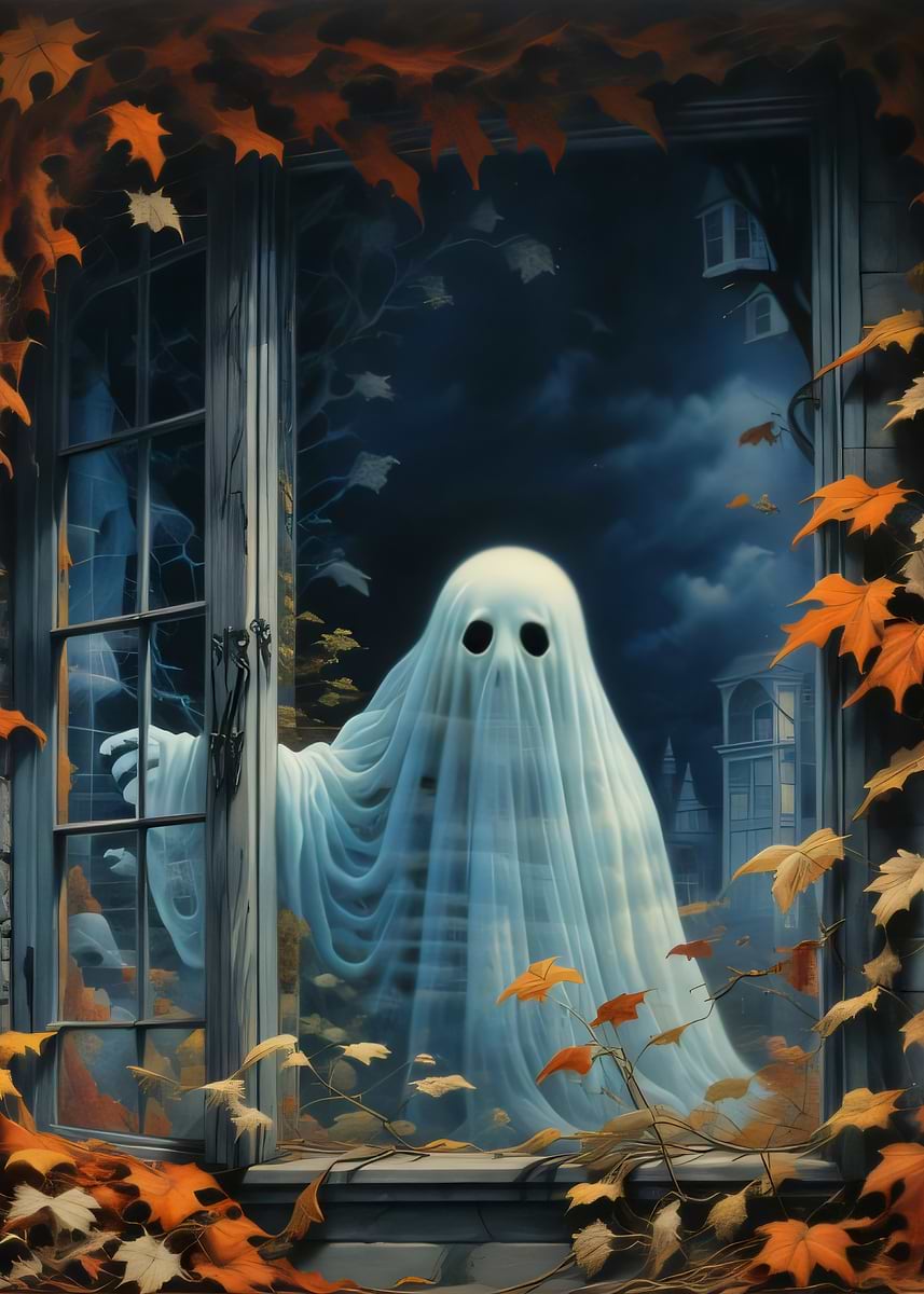 'Halloween Ghost in Window' Poster, picture, metal print, paint by ...