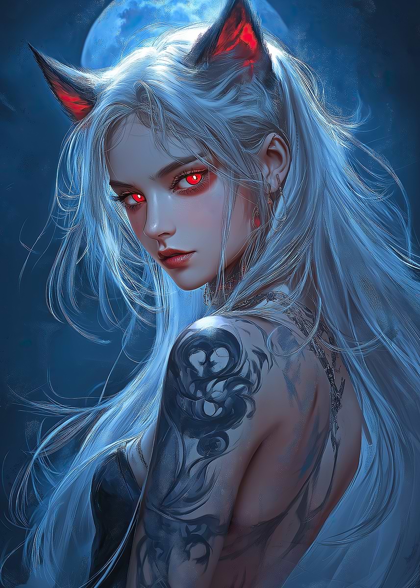 'White-Haired Demon Fox Girl' Poster, picture, metal print, paint by ...