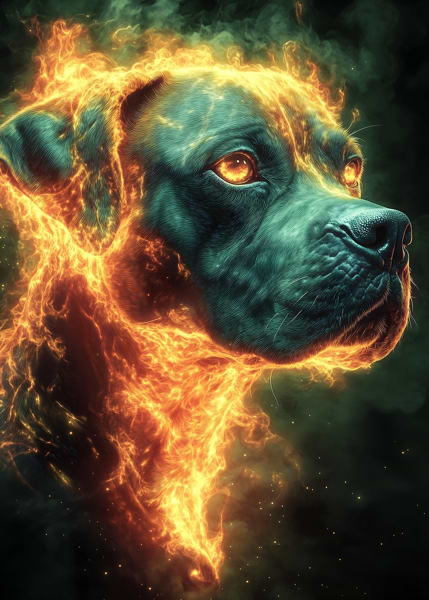 'Fiery Dog Portrait' Poster, picture, metal print, paint by Joshua T ...