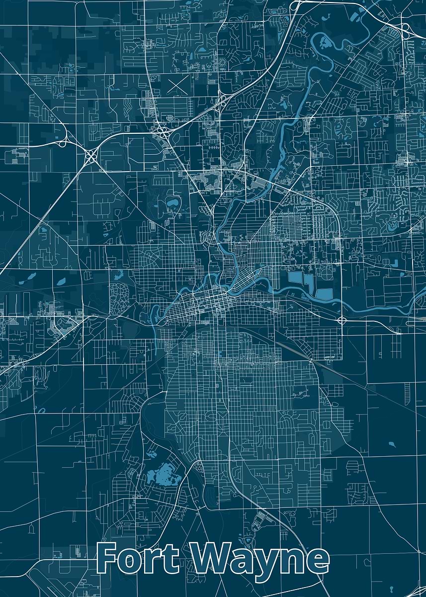 'Fort Wayne City Map' Poster, picture, metal print, paint by Sam Kal ...