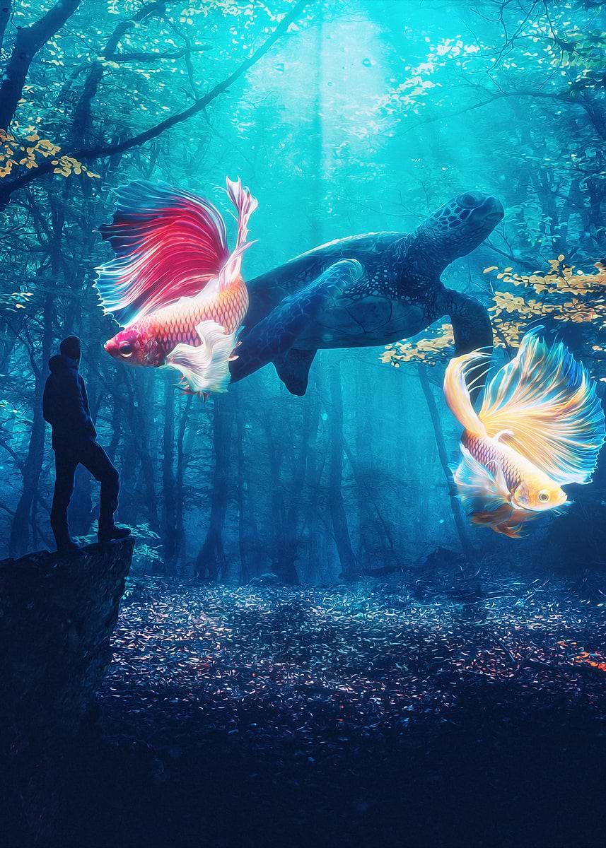 'Sea Creatures in Forest' Poster, picture, metal print, paint by Suj ...