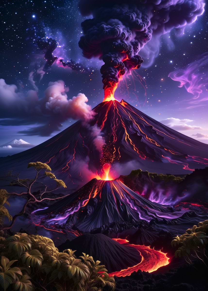 'Volcano Fantasy Landscape' Poster, picture, metal print, paint by Vic ...