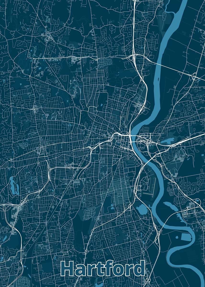'Hartford City Map' Poster, picture, metal print, paint by Sam Kal ...