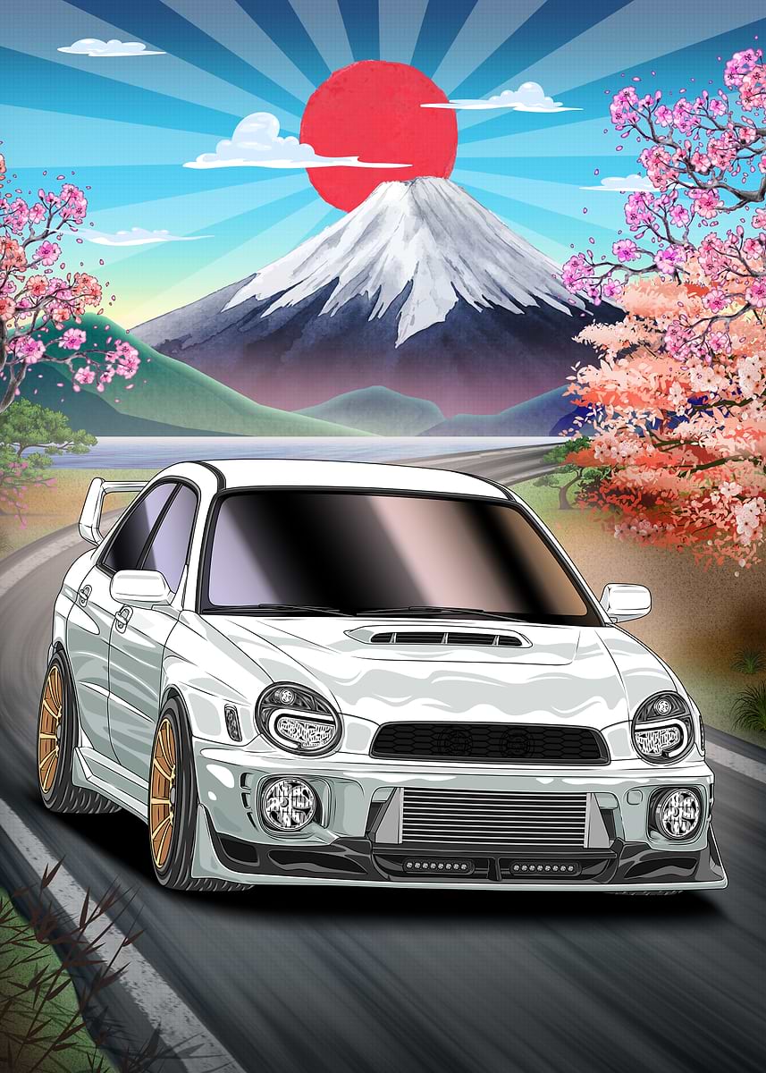 'Subaru Impreza WRX Bug Eyes & Mt.Fuji' Poster, picture, metal print, paint by Navin Guyvit ...
