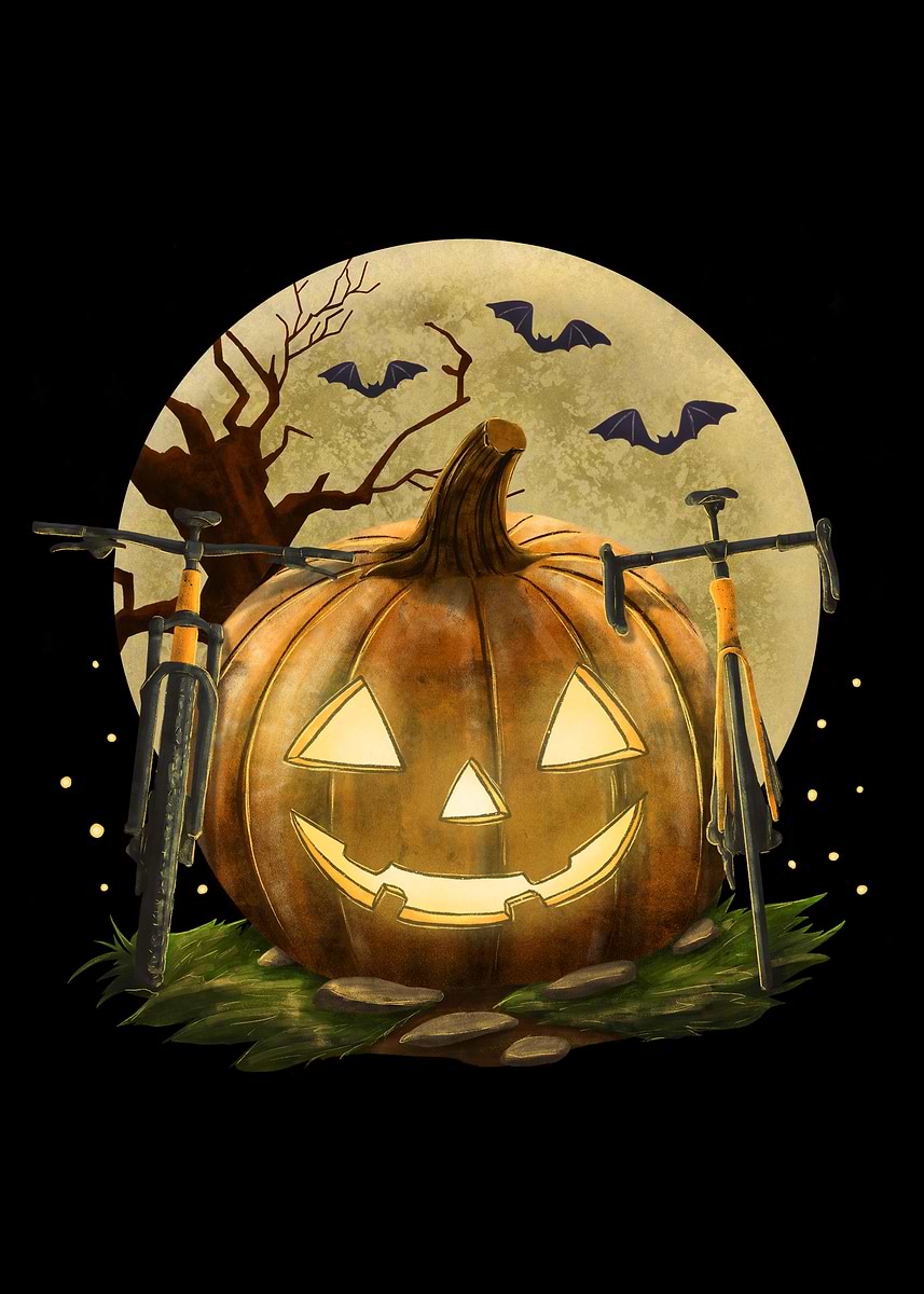 'Halloween Pumpkin Bike' Poster, picture, metal print, paint by BikeInks | Displate