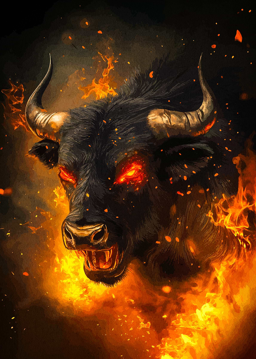 'Fiery Bull' Poster, picture, metal print, paint by HaidarSenior | Displate