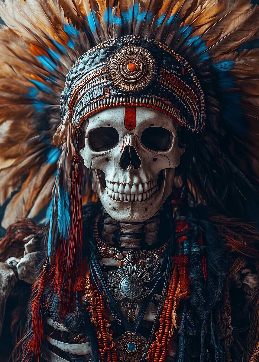 'Native American Skull Headdress' Poster, picture, metal print, paint ...