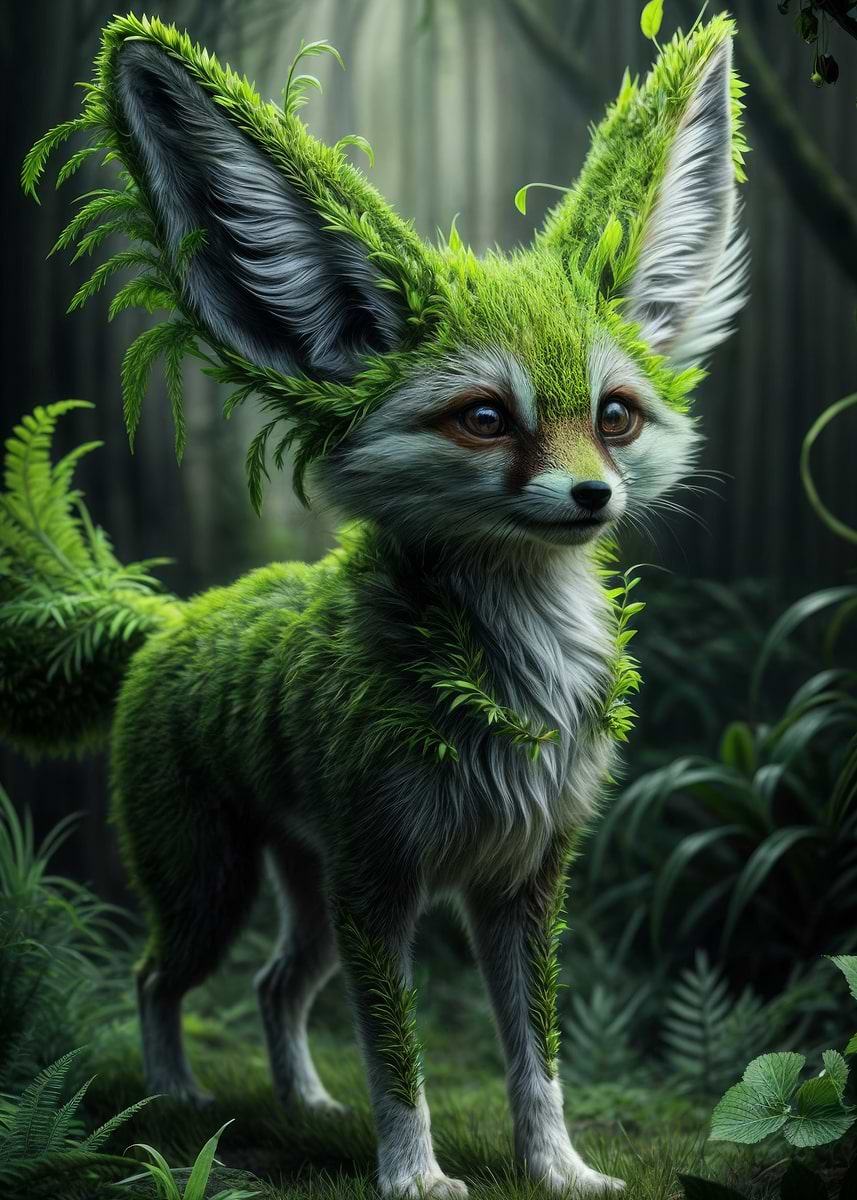 'Fennec Fox with Green Foliage Fur' Poster, picture, metal print, paint ...