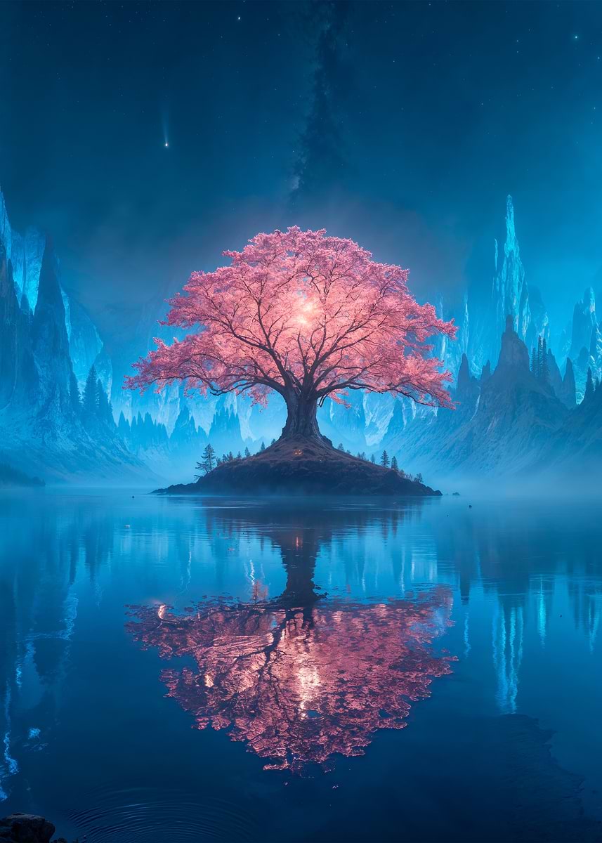 'Pink Tree on Island' Poster, picture, metal print, paint by Nadirouli ...