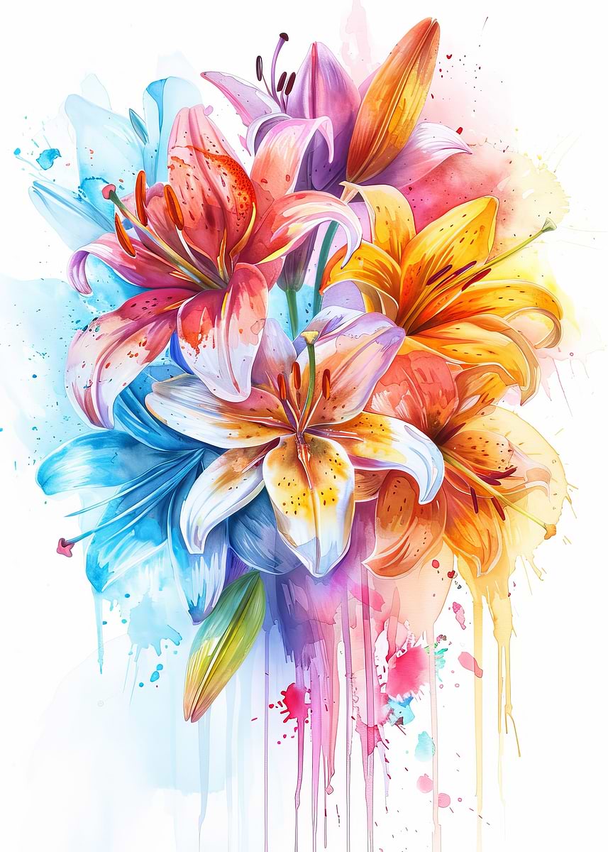 'Watercolor Lily Bouquet' Poster, picture, metal print, paint by ...