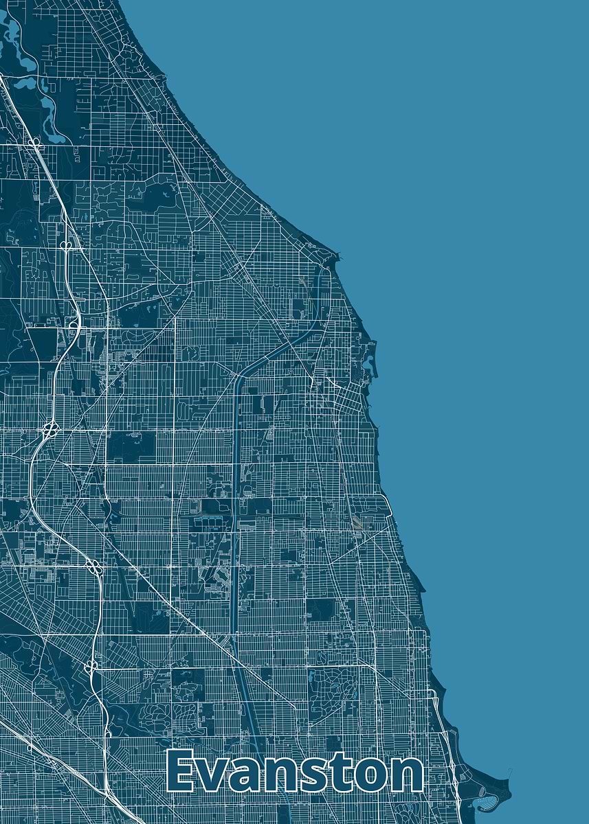 'Evanston City Map' Poster, picture, metal print, paint by Sam Kal ...