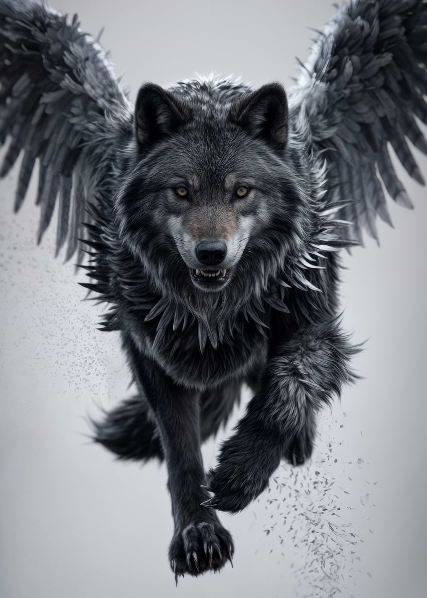 'Winged Wolf' Poster, picture, metal print, paint by StonebridgeArt ...