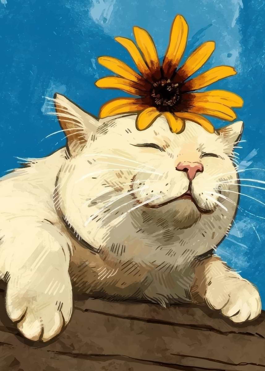 China Cat Sunflower Artwork