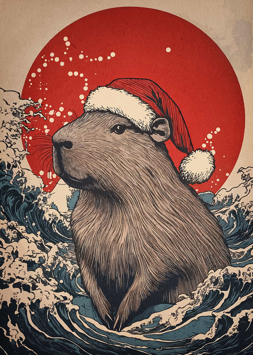 'Capybara Christmas Wave' Poster, picture, metal print, paint by ...